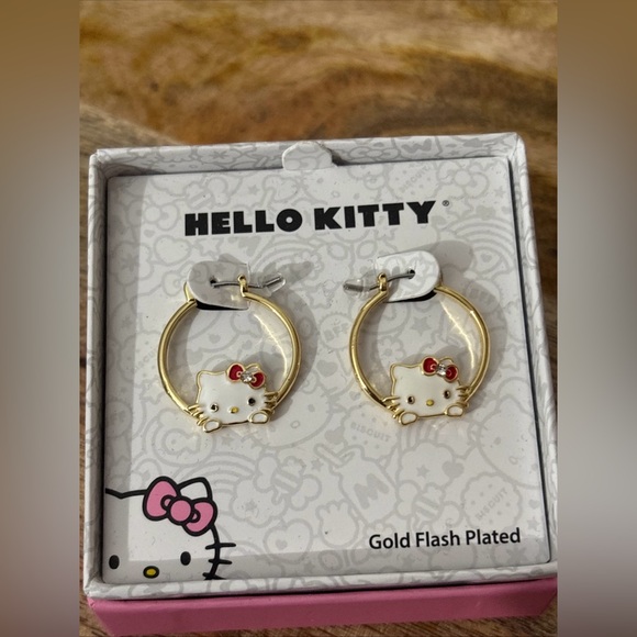 Sanrio | Jewelry | Hello Kitty Crystal Enamel Fine Gold Plated Hoop ...